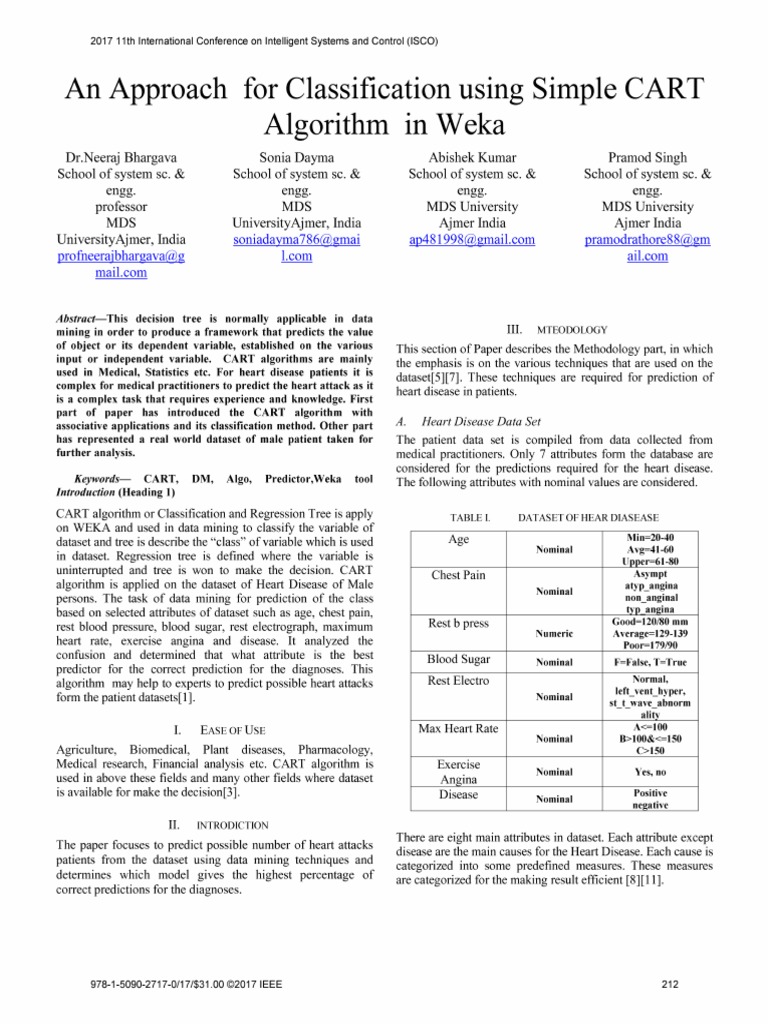 An Approach For Classification Using Simple CART Algorithm in Weka ...