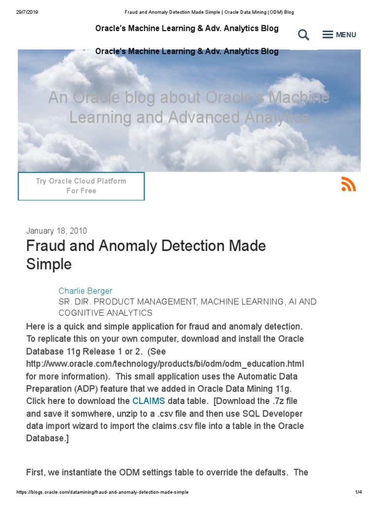 Fraud And Anomaly Detection Made Simple Oracle Data Mining Odm Blog