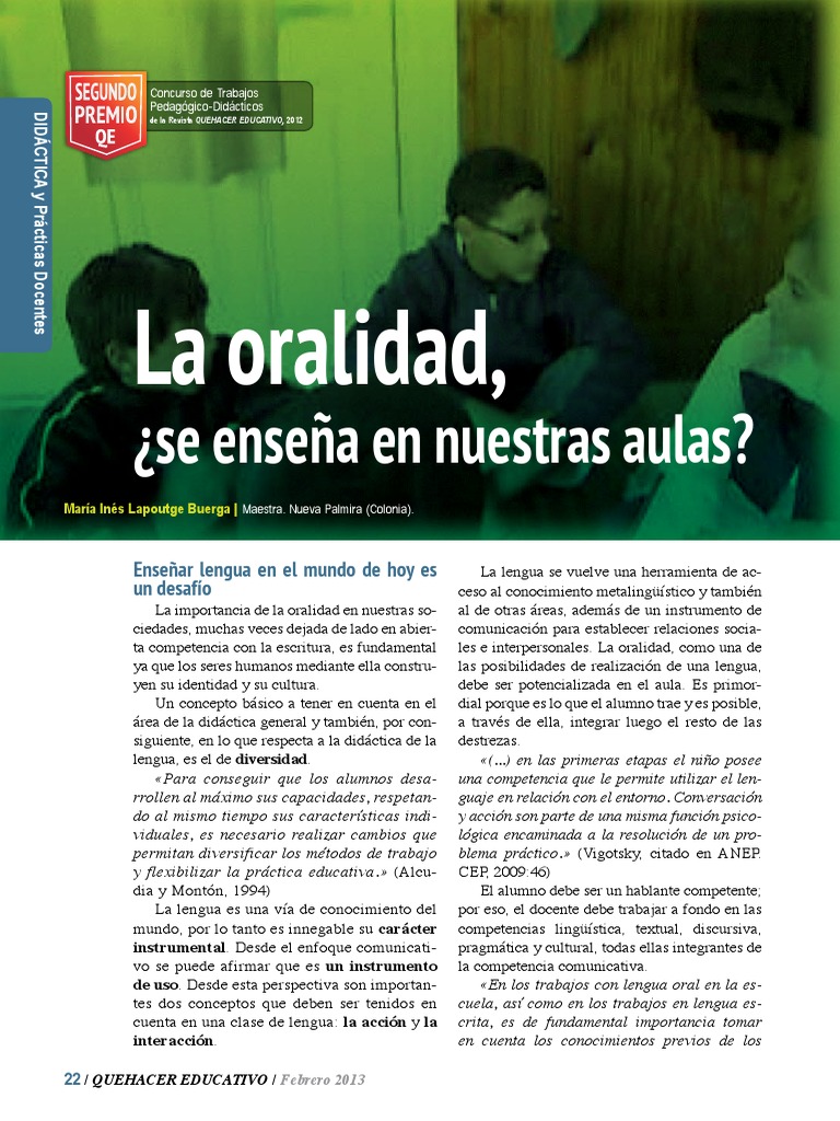 La Oralidad ¿Se Enseña en Nuestras Au | PDF | Comunicación | Lingüística