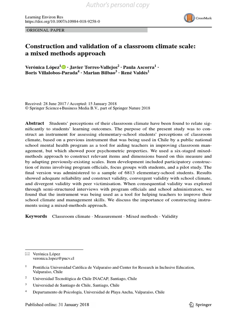 Classroom Climate Scale | PDF