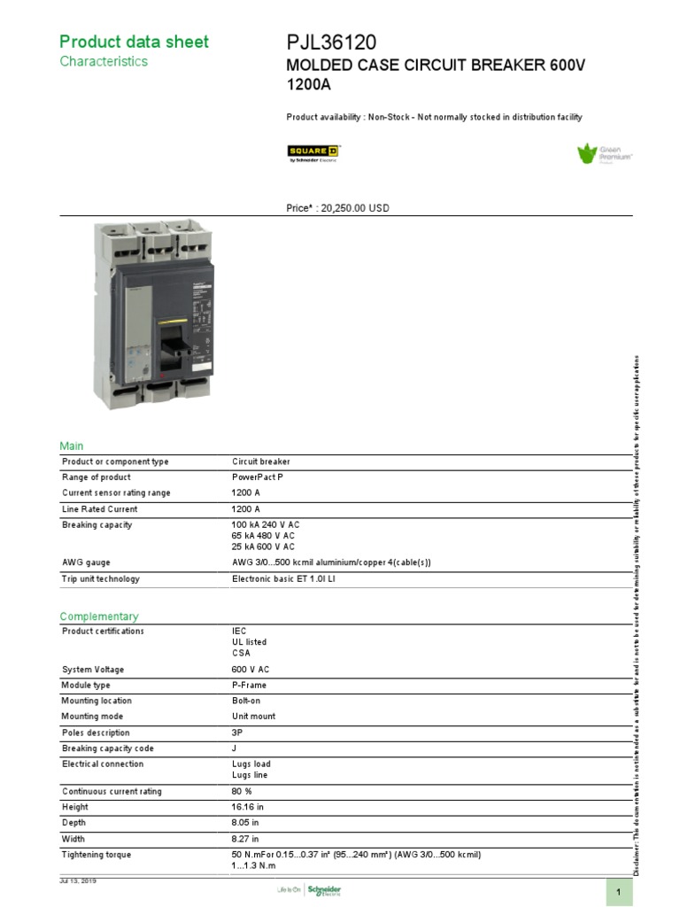 PowerPact P-Frame Molded Case Circuit Breakers - PJL36120 | PDF ...