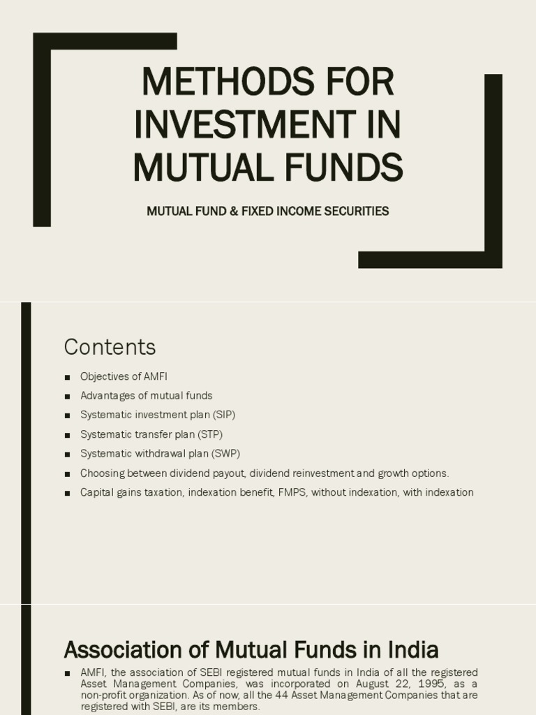 Methods of Investment in Mutual Fund | PDF | Investor | Mutual Funds