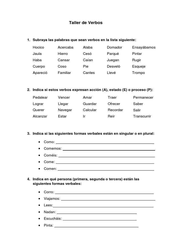 Actividades y Ejercicios de Verbos | PDF | Verbo | Conjugación gramatical