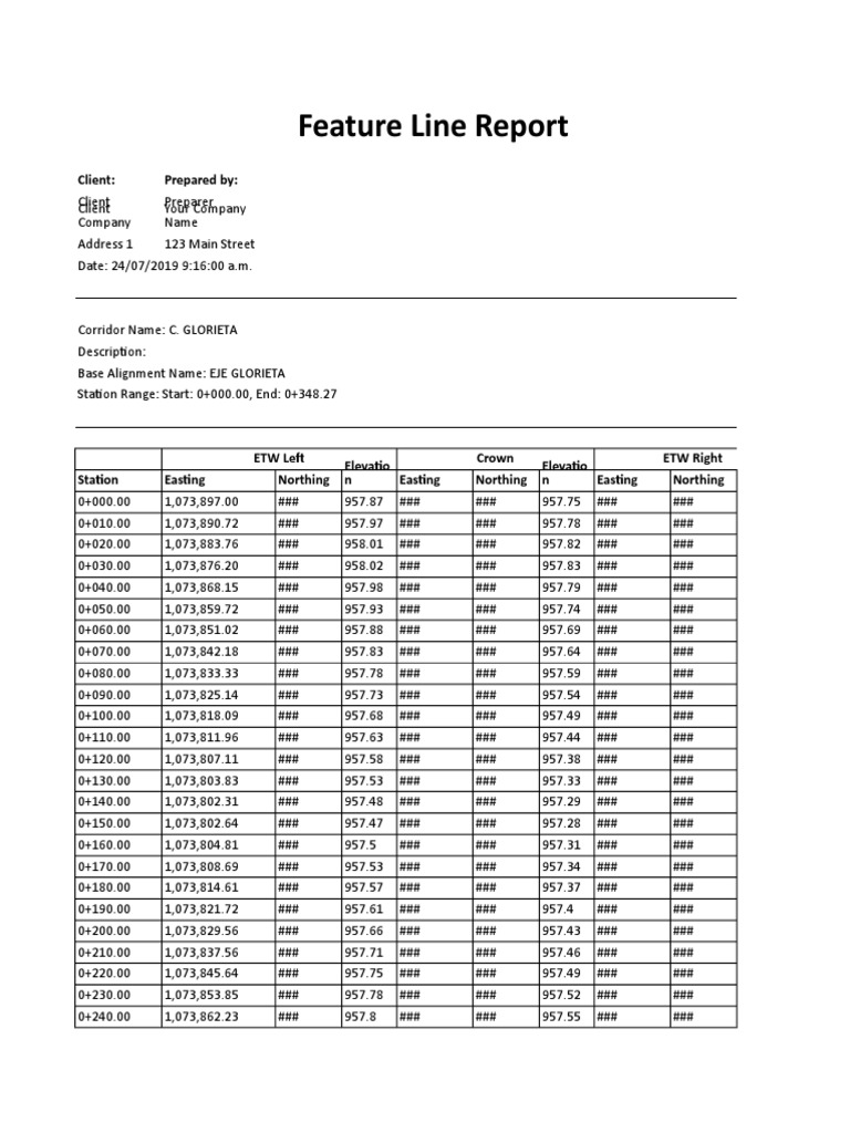 Feature Line Report: Client: Prepared by | PDF