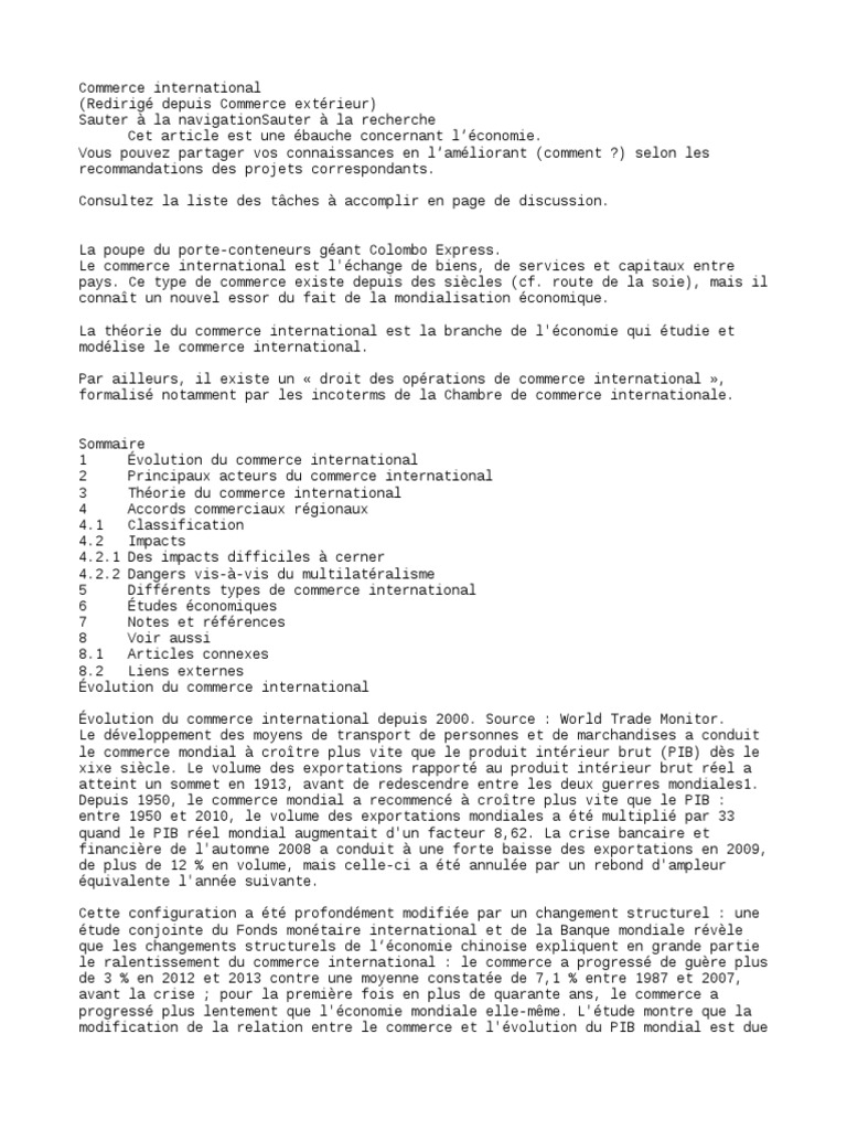 Évolution et acteurs du commerce international | PDF | Échange ...