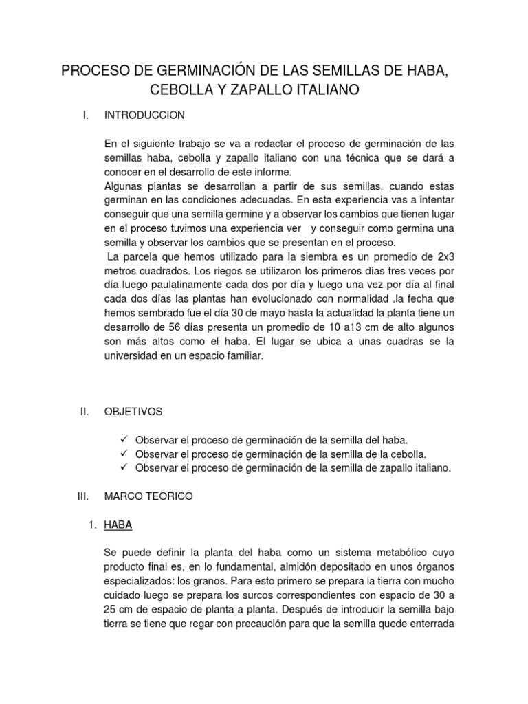 Proceso de Germinación de Las Semillas de Haba | PDF | Germinación ...