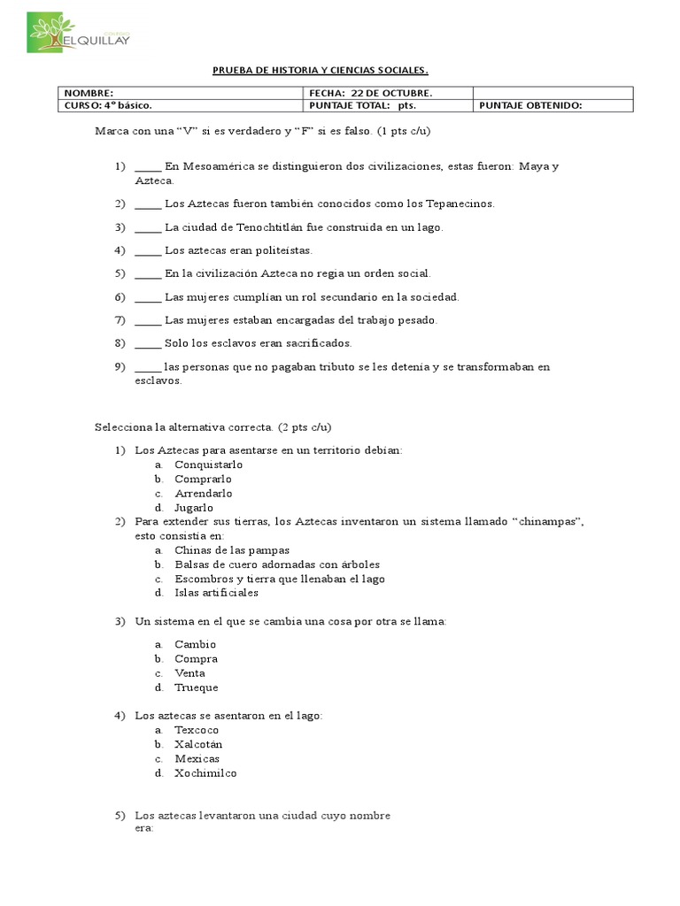 Prueba de Historia y Ciencias Sociales | PDF
