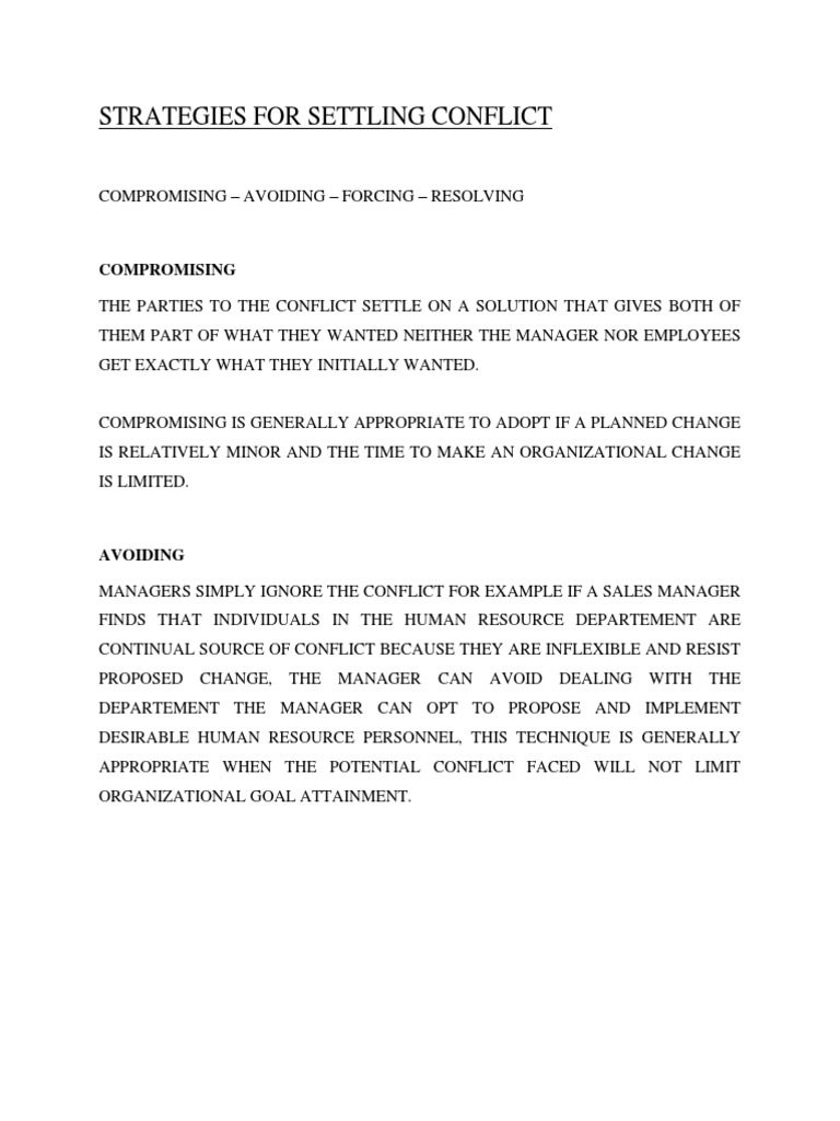 Strategies For Settling Conflict | PDF | Leadership | Psychological ...