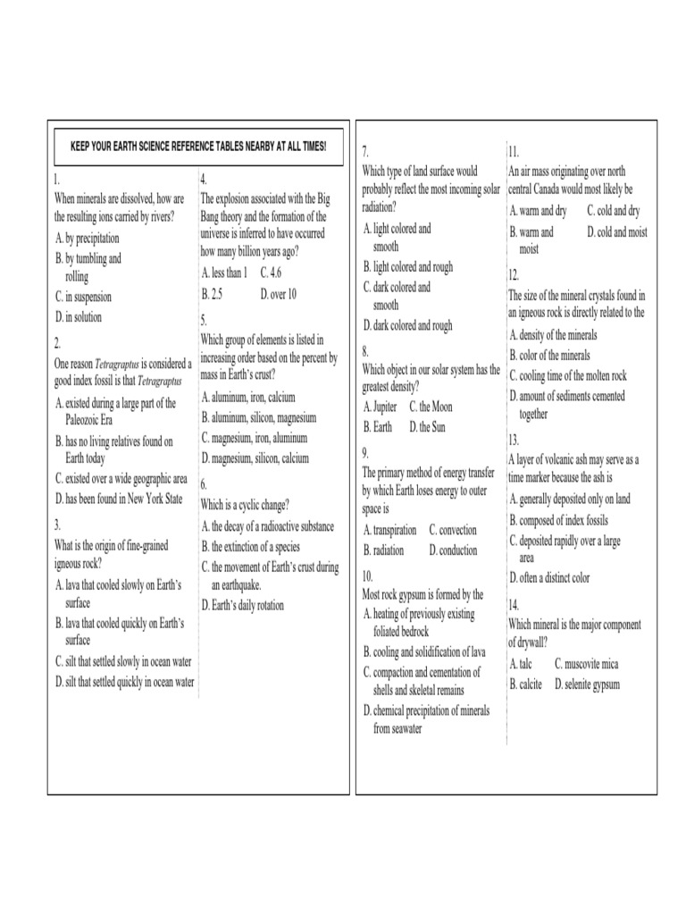 Earth Science Reference Tables: A Concise Guide to Key Concepts and ...