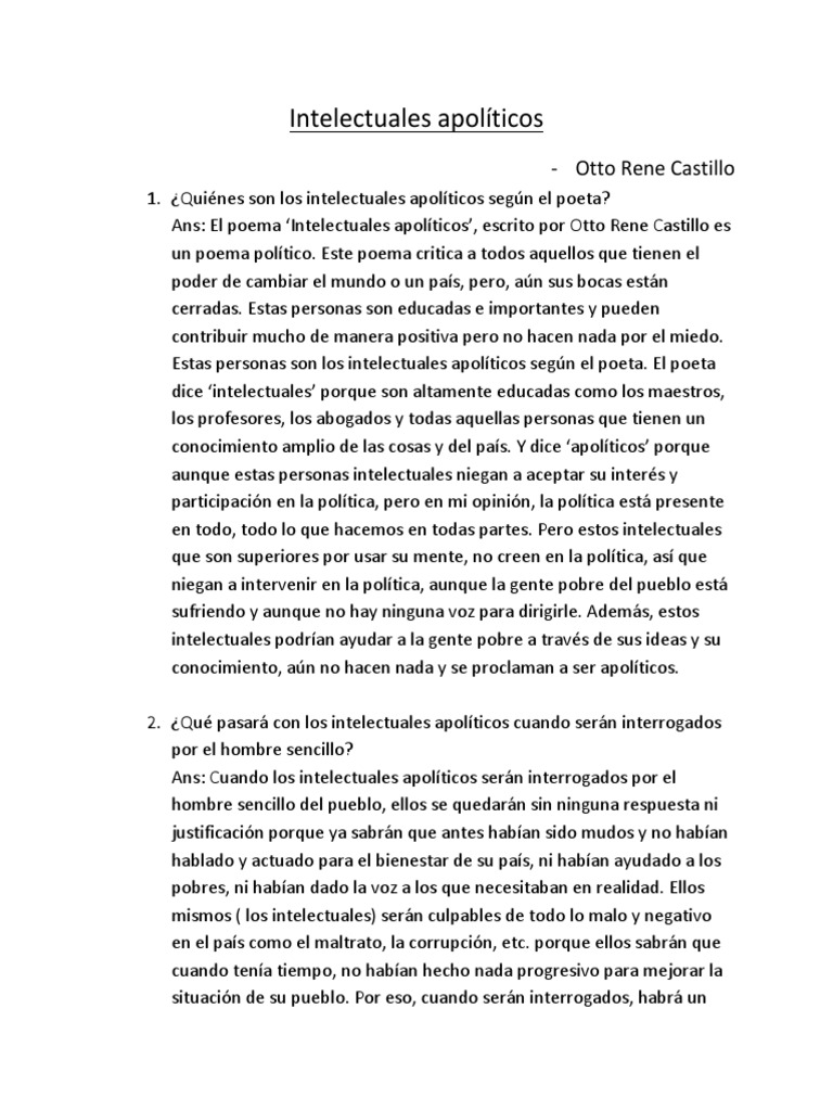 Intelectuales Apolíticos, Otto Rene Castillo | PDF | Poesía