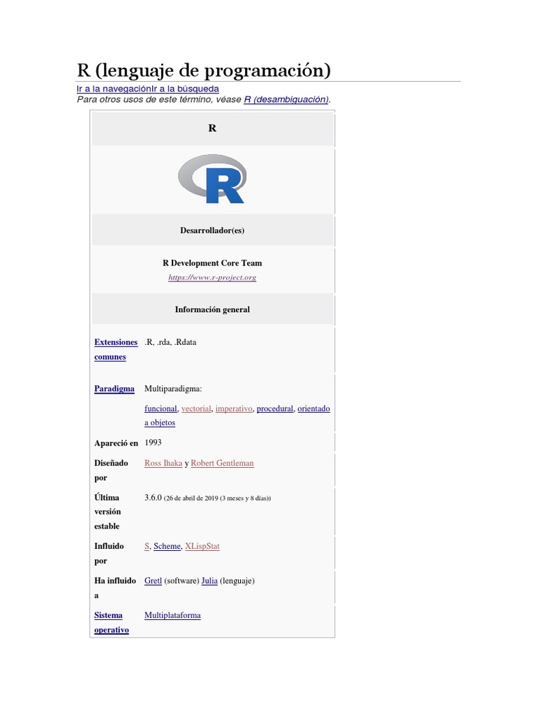 R (Lenguaje de Programación) : para Otros Usos de Este Término, Véase ...