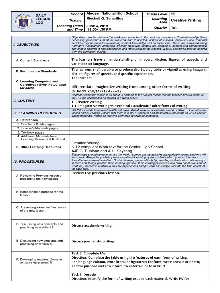 Creative Writing Lesson Plan | PDF | Integrated Circuit | Teachers
