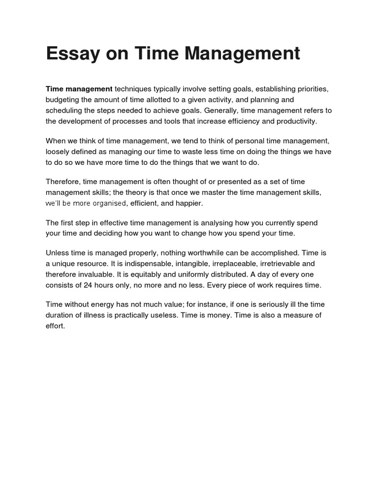 Essay On Time Management | PDF