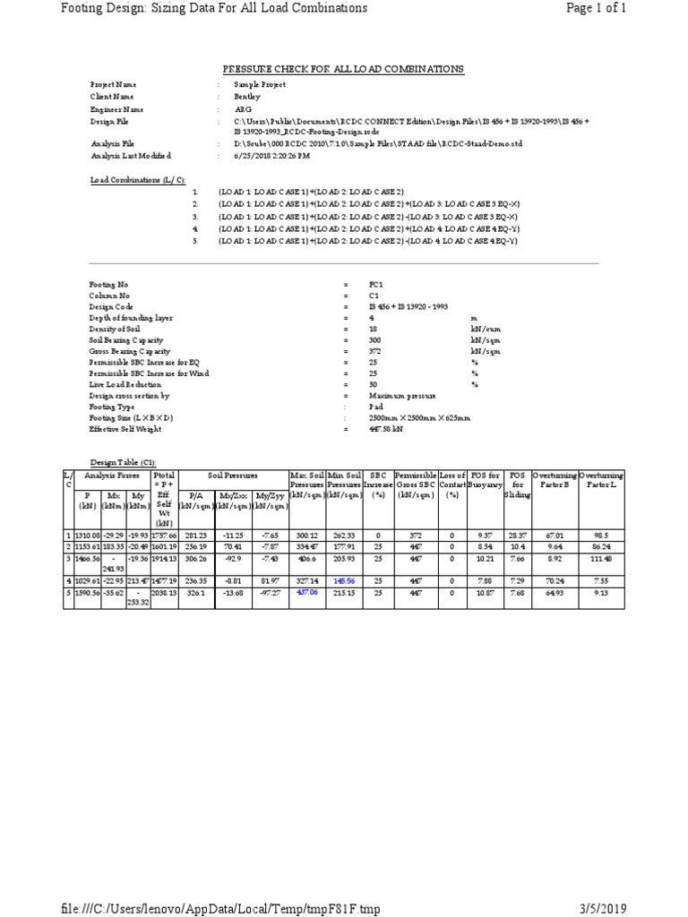 Footing Pressure Check | PDF | Nature