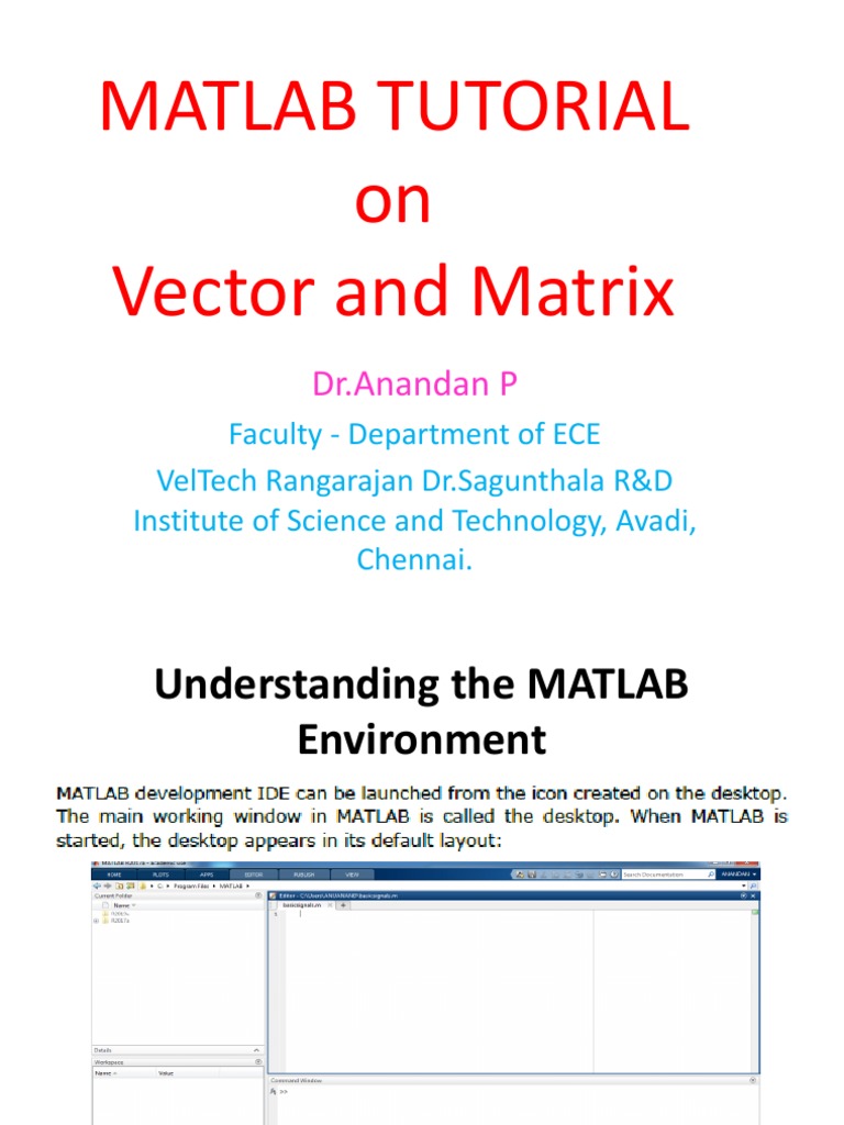 Matlab Tutorial On Vector And Matrix Dr Anandan P Pdf Array Data Structure Matlab 
