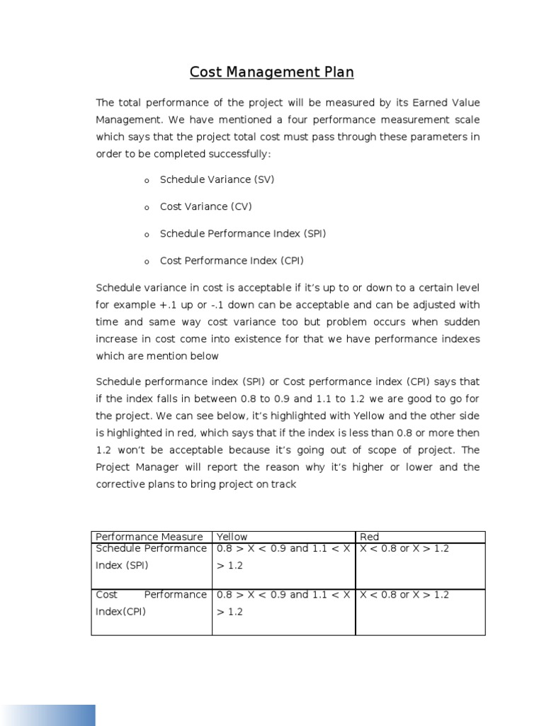 Cost Management Plan | PDF | Consumer Price Index | Variance