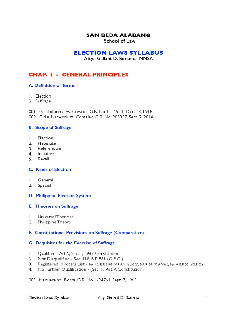 Election Law Syllabus Overview | PDF | Commission On Elections ...