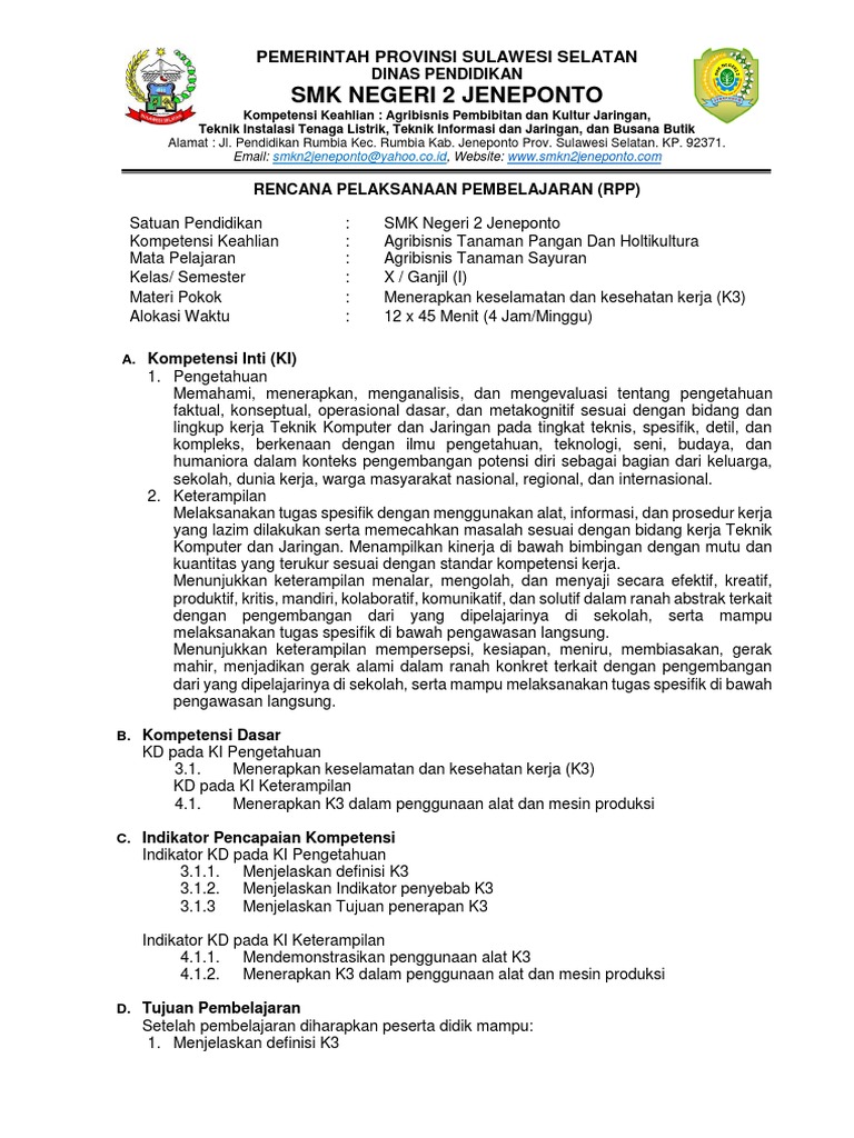 RPP Keselamatan Dan Kesehatan Kerja (k3) | PDF