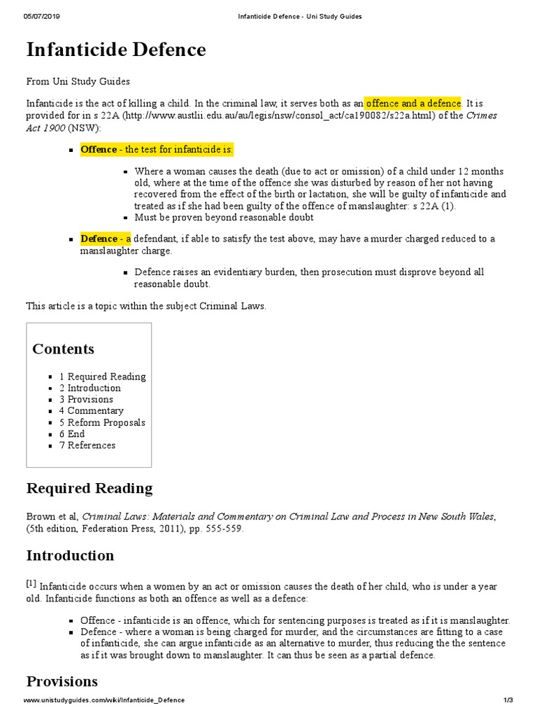 Infanticide Defence - Uni Study Guides | PDF | Murder | Manslaughter