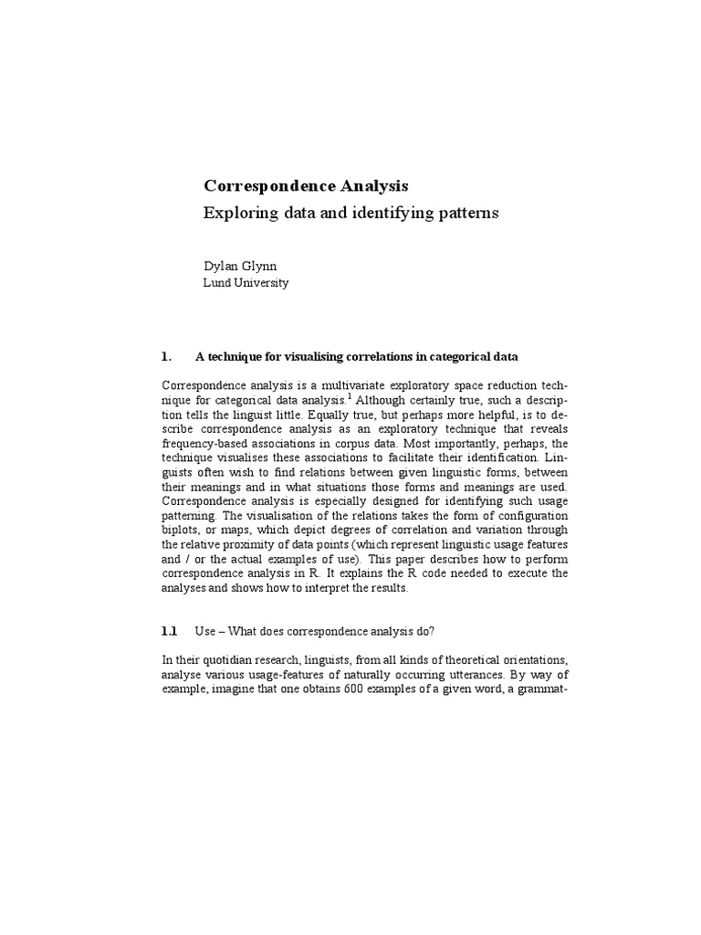 Glynn 2012 CA Correspondence Analysis | PDF | Data Analysis | Cartesian ...