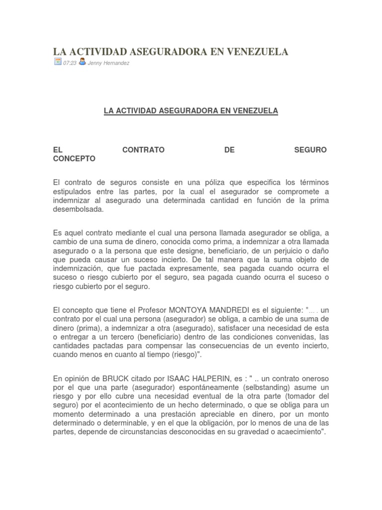 La Actividad Aseguradora en Venezuela.2 | PDF | Póliza de seguros | Seguro