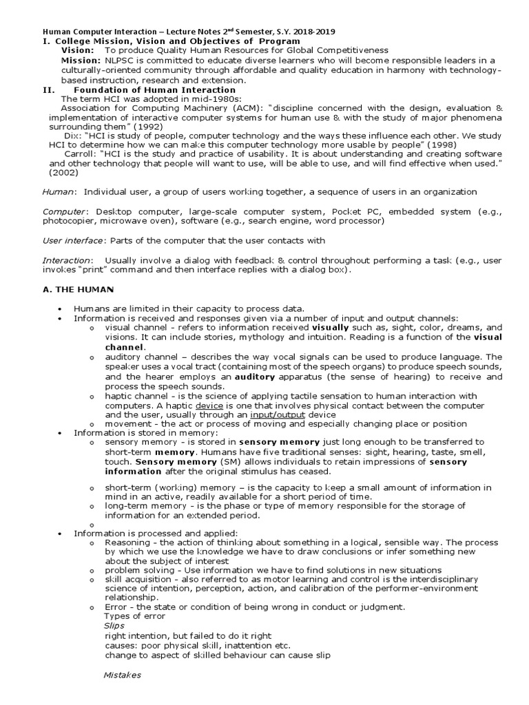 Human Computer Interaction Lecture Notes 2 Semester S Y 2018 2019 Pdf World Wide Web