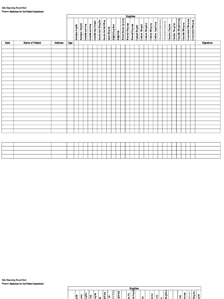 Supplies: Daily Dispensing Record Book Program: Medicines For Out ...