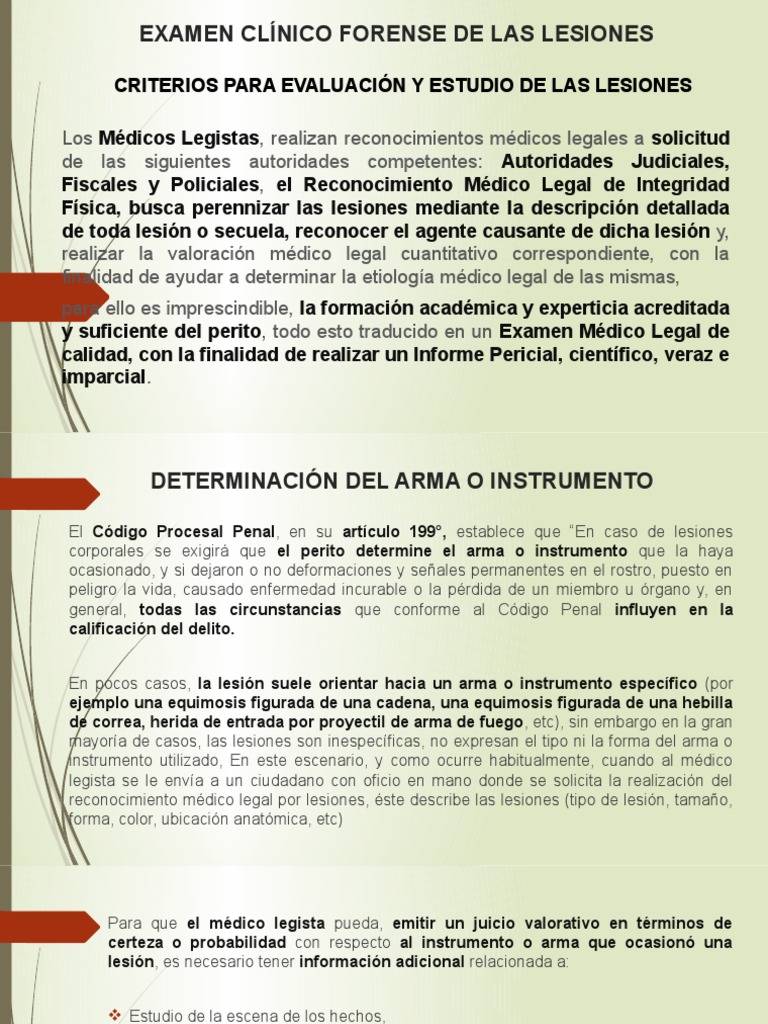 Evaluación médico legal de lesiones: criterios y contenido del informe ...