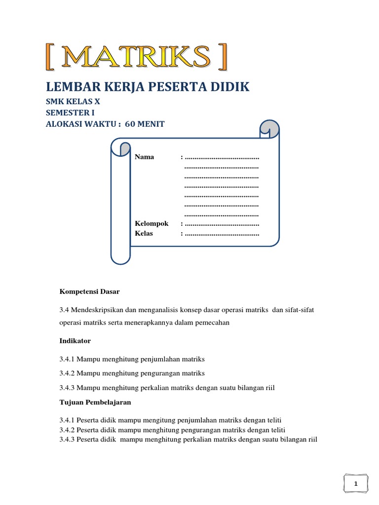 LKPD Matriks 3.4 | PDF