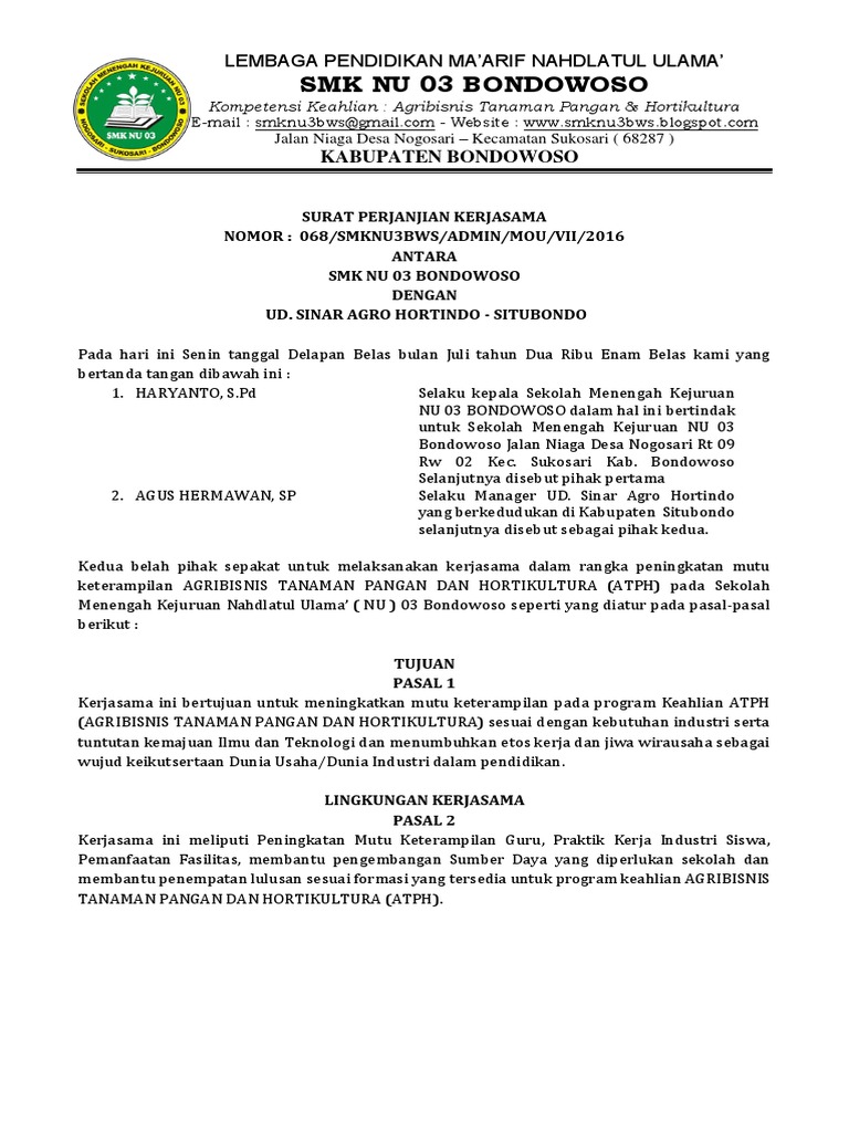 Contoh Format Memorandum of Understanding | PDF | Karier & Perkembangan | Bisnis