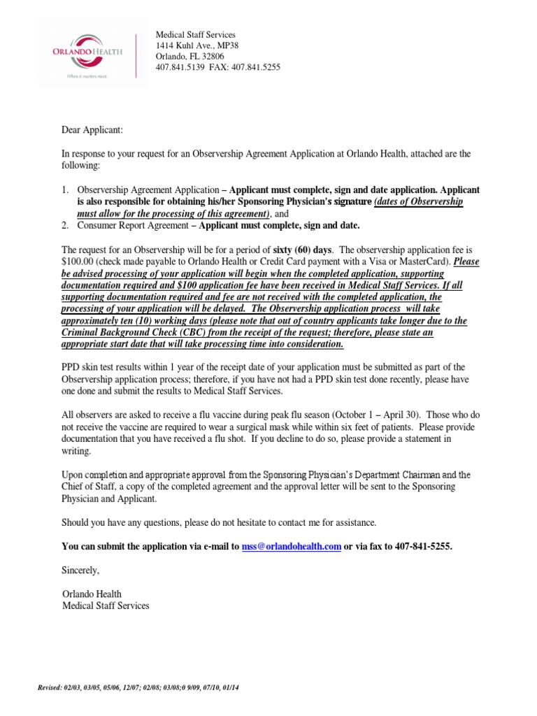 Observership Application | PDF | Medical Record | Confidentiality