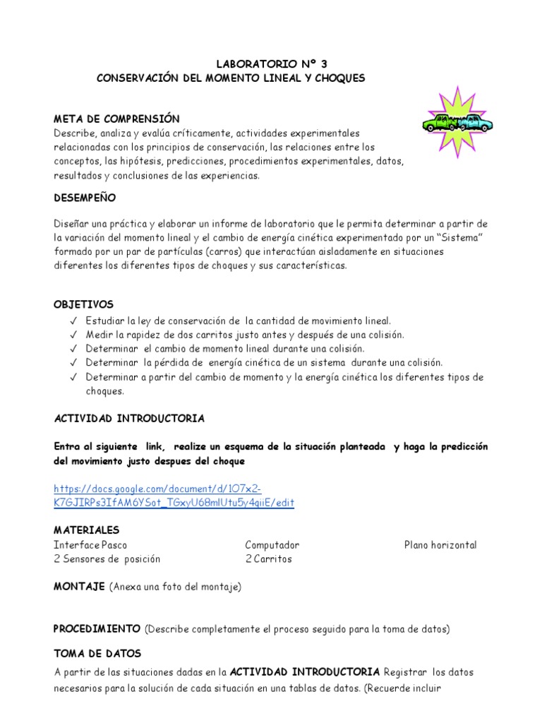 Laboratorio de Conservacion de Momentum y Choques | PDF | Impulso | Cinética química