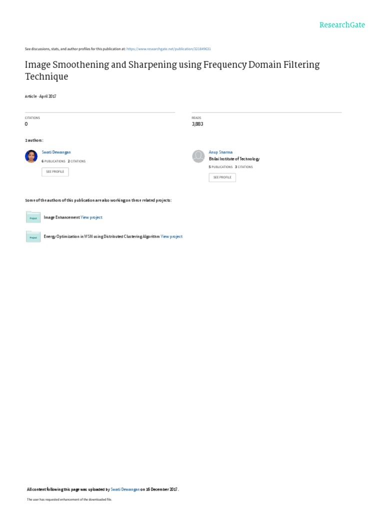 Image Smoothening and Sharpening Using Frequency Domain Filtering Technique | PDF | Filter ...