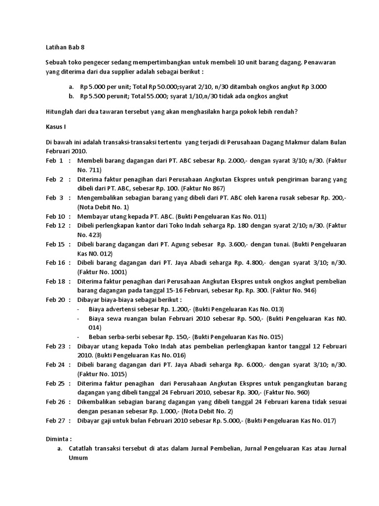 Soal Bab 8 | PDF | Pengelolaan Keuangan & Uang