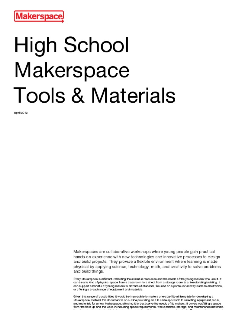 Outfitting A High School Makerspace Recommended Tools Equipment And