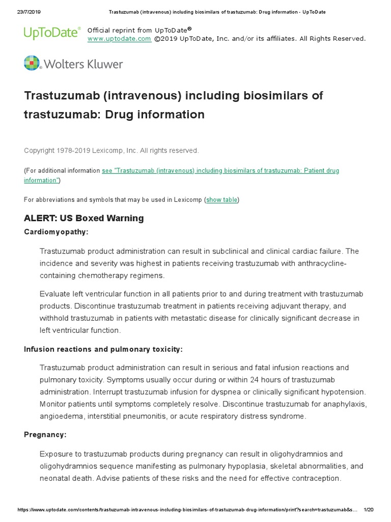 Trastuzumab (Intravenous) Including Biosimilars of Trastuzumab - Drug ...