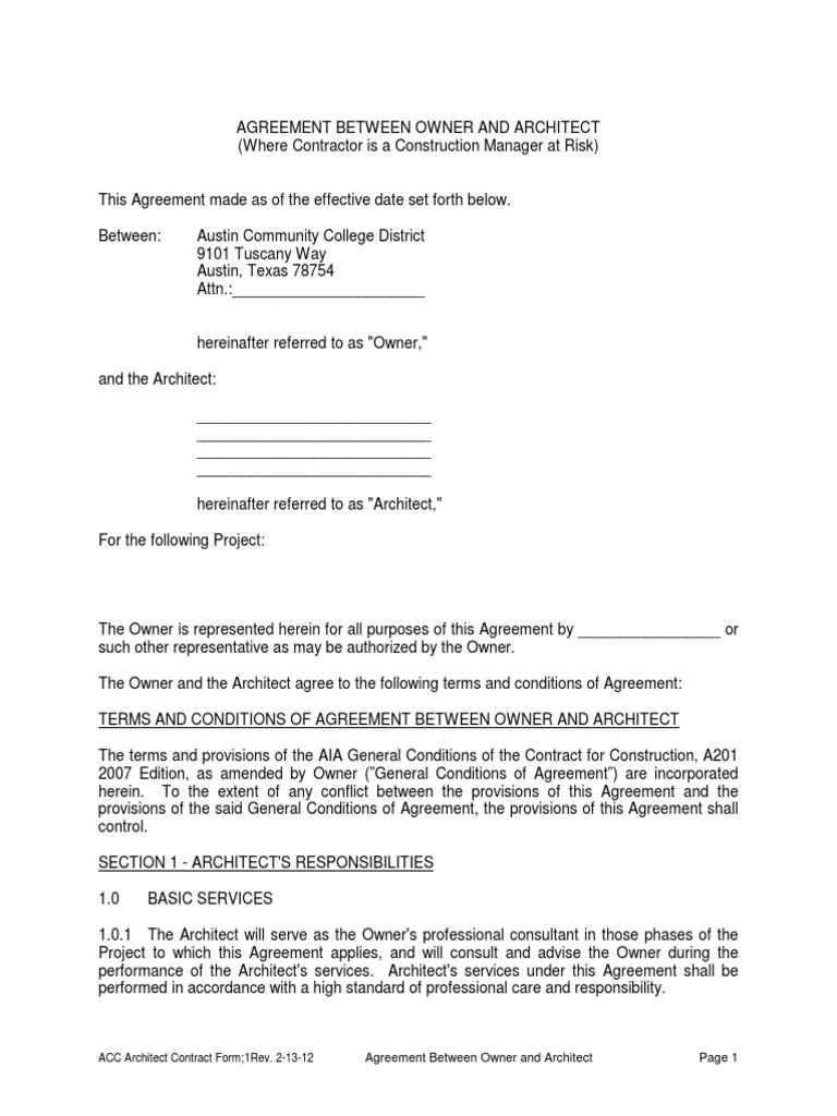 Acc Architect Contract Form | PDF | Construction Management ...