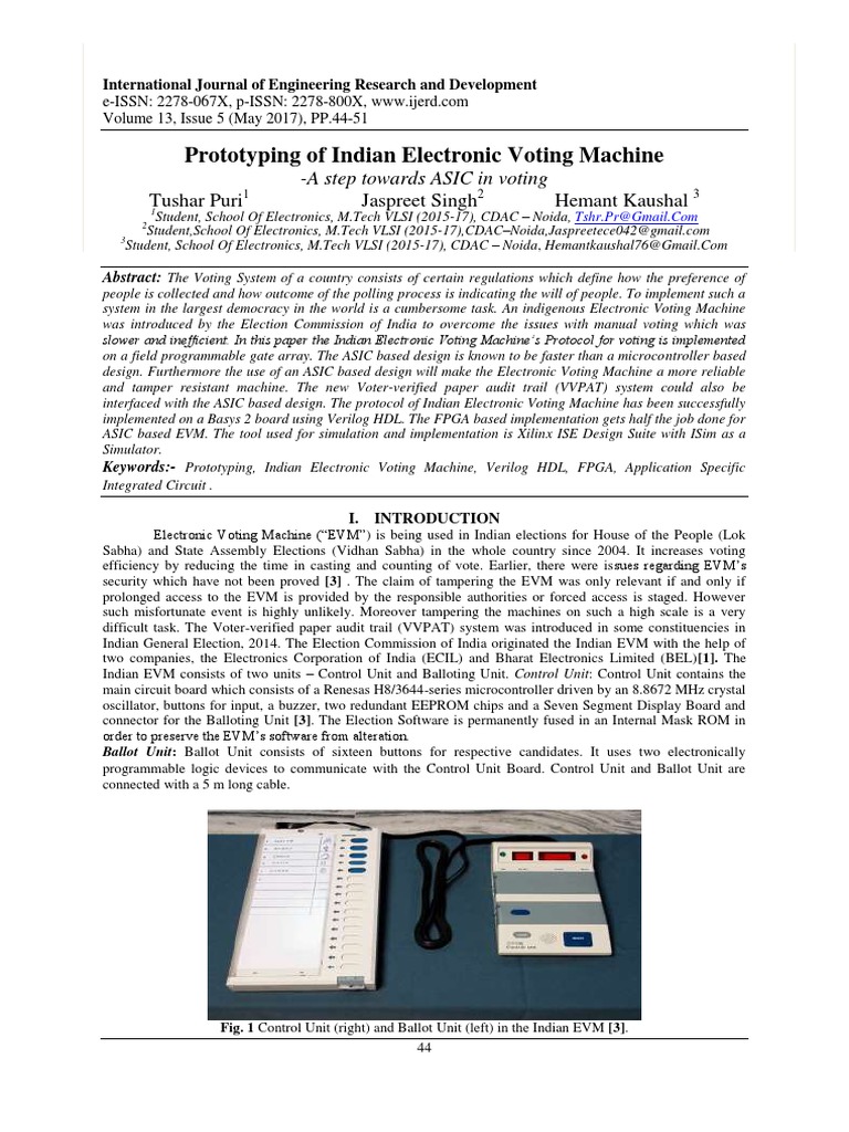 Prototyping of Indian Electronic Voting Machine: Tushar Puri Jaspreet ...