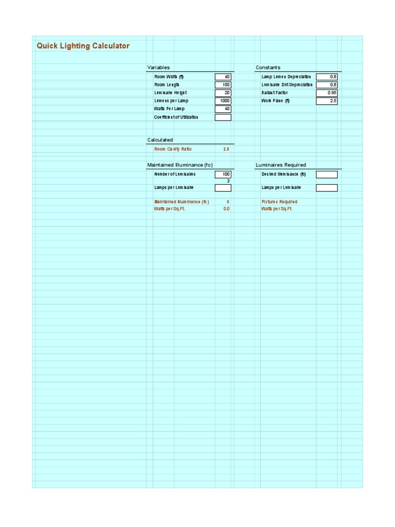 DA ZCR Calculator | PDF | Lighting | Spreadsheet