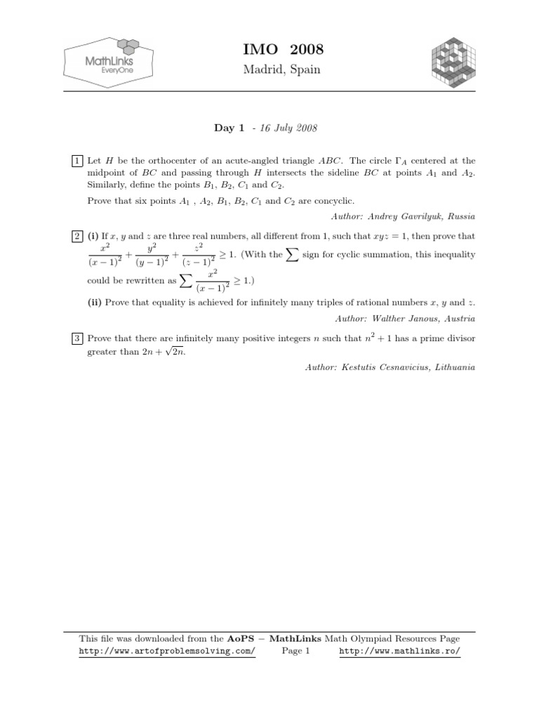International Competitions IMO 2008-16-1 | PDF