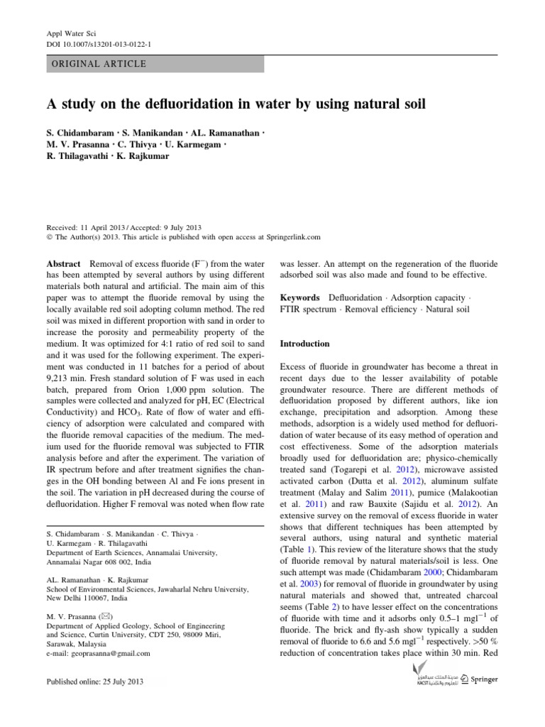 A Study on the Defluoridation in Water by Using Natural Soil | PDF ...