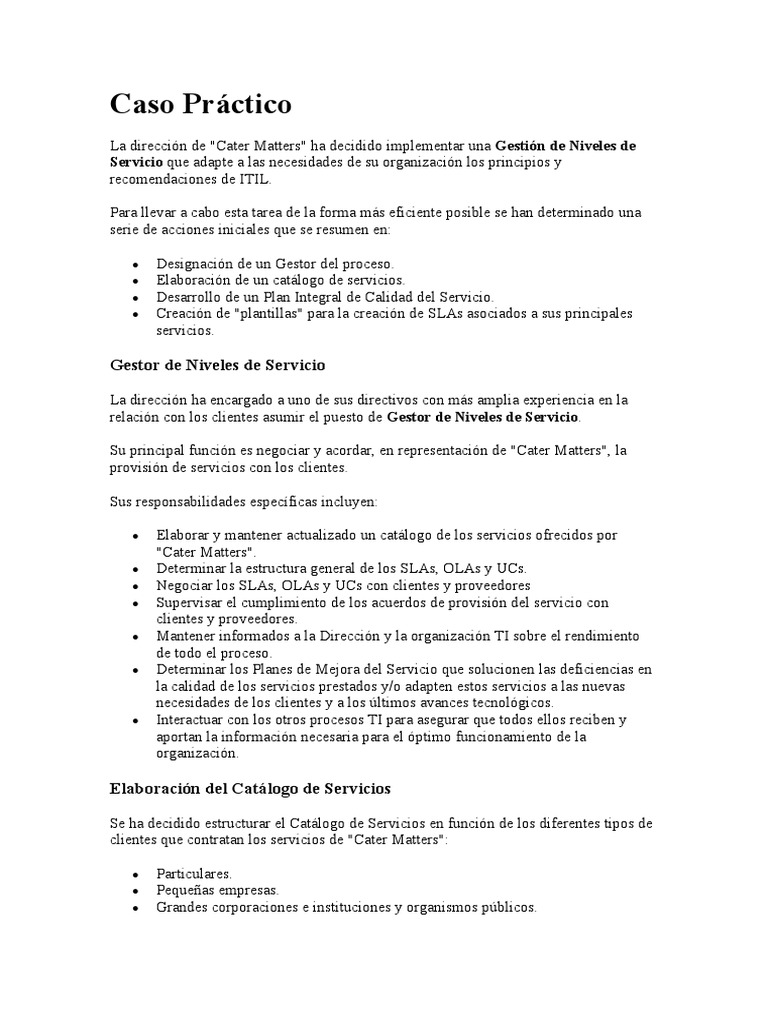 Caso Práctico ITIL | PDF | Itil | Tecnologías de la información