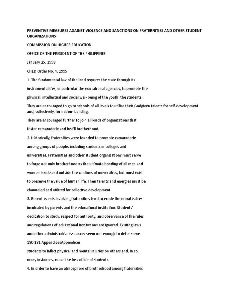 Preventive Measures Against Violence and Sanctions On Fraternities and ...