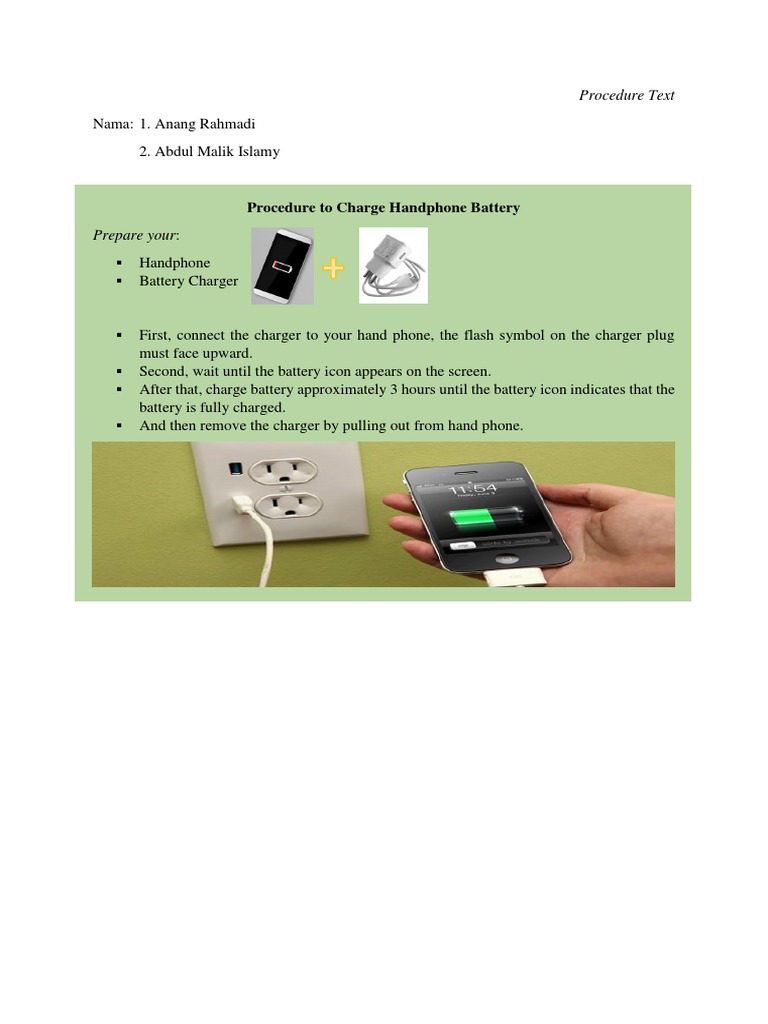 Procedure To Charge Handphone Battery | PDF