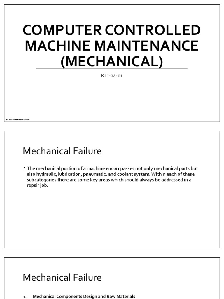 Computer Controlled Machine Maintenance (Mechanical) Failures | PDF ...