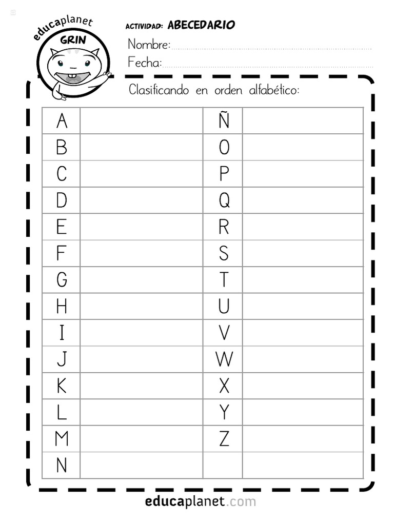 Abecedario Orden Alfabetico Educaplanet