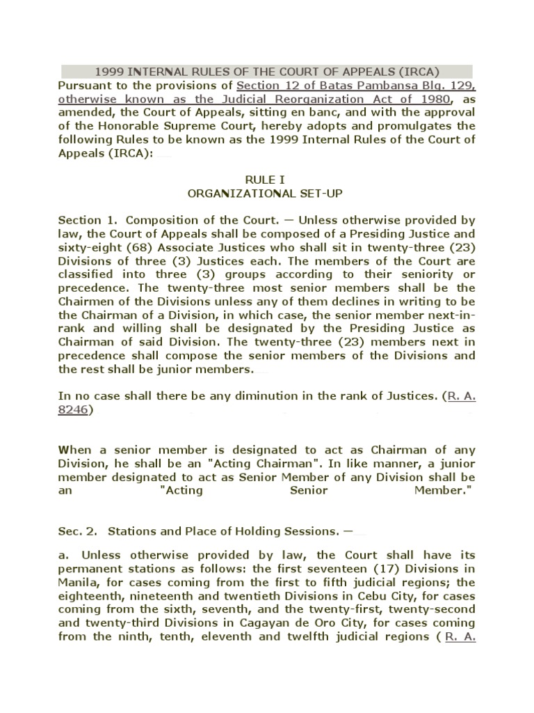 2002 and 2009 Internal Rules of The Court of Appeals | PDF | Brief (Law ...