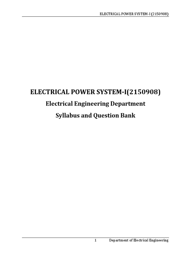 Syllabus and Questionbank Electrical Power System I 19 20 | PDF ...