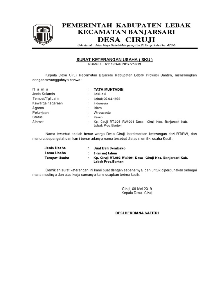 Surat Keterangan Usaha (Sku) | PDF