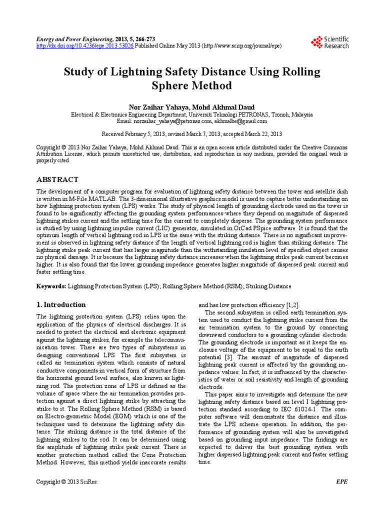 Study of Lightning Safety Distance Using Rolling Sphere Method | PDF ...